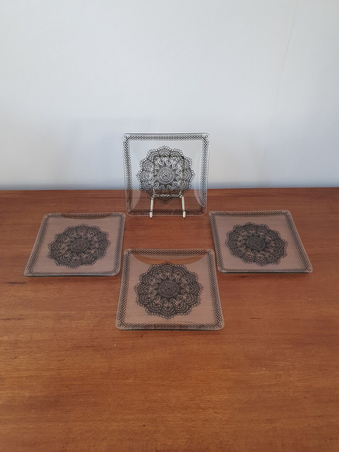 Chance Glass Tea Plates - Black Lace X4 - Etsy