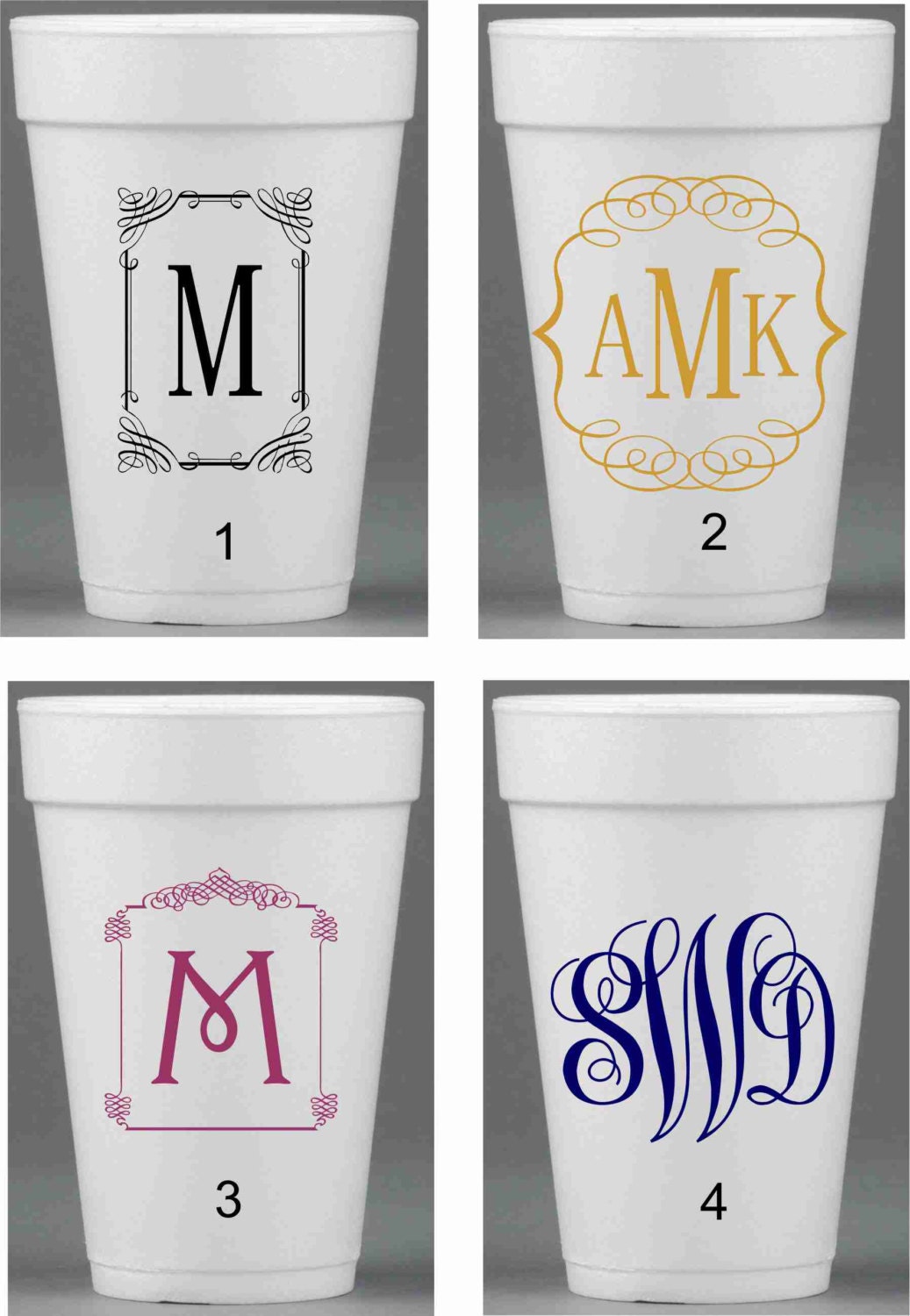 Personalized Monogrammed Cups 100 Count 16 oz. Styrofoam | Etsy