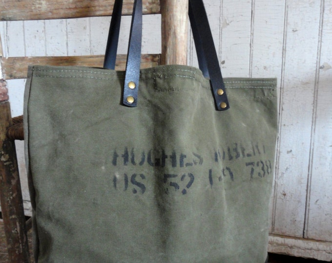 Repurposed US MILITARY BAG Tote Leather & Canvas Large Carry All ...