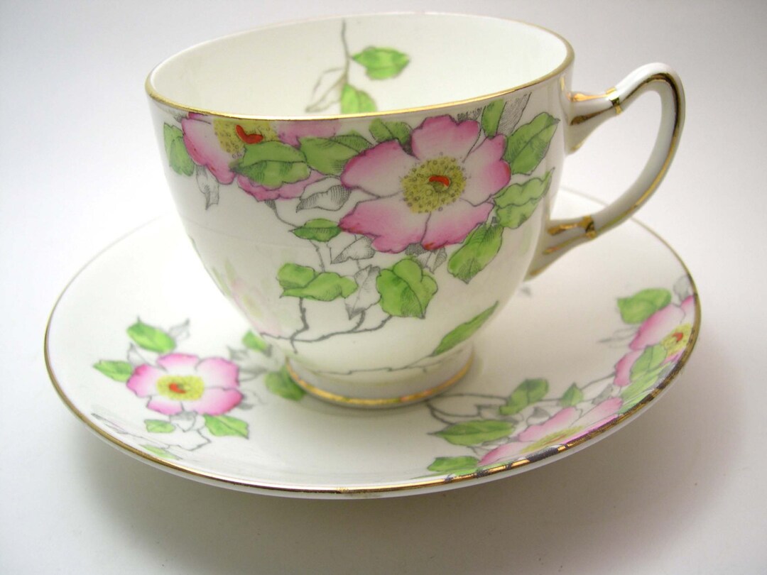 Adderley Tea Cup and Saucer, White With Handpainted Flowers Tea Cup and ...