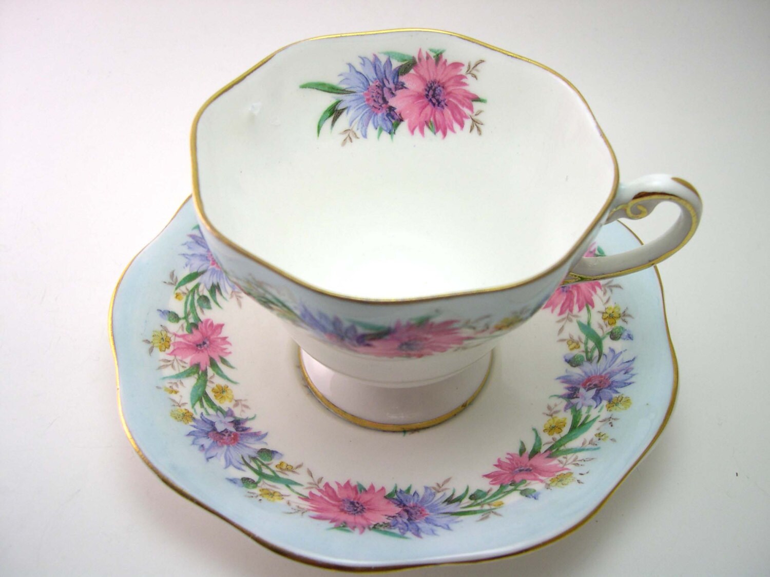 Foley Tea Cup and Saucer, Light Blue and White Tea Cup and Saucer Set ...