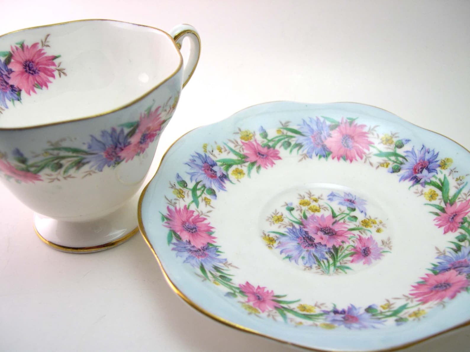 Foley Tea Cup and Saucer, Light Blue and White Tea Cup and Saucer Set ...