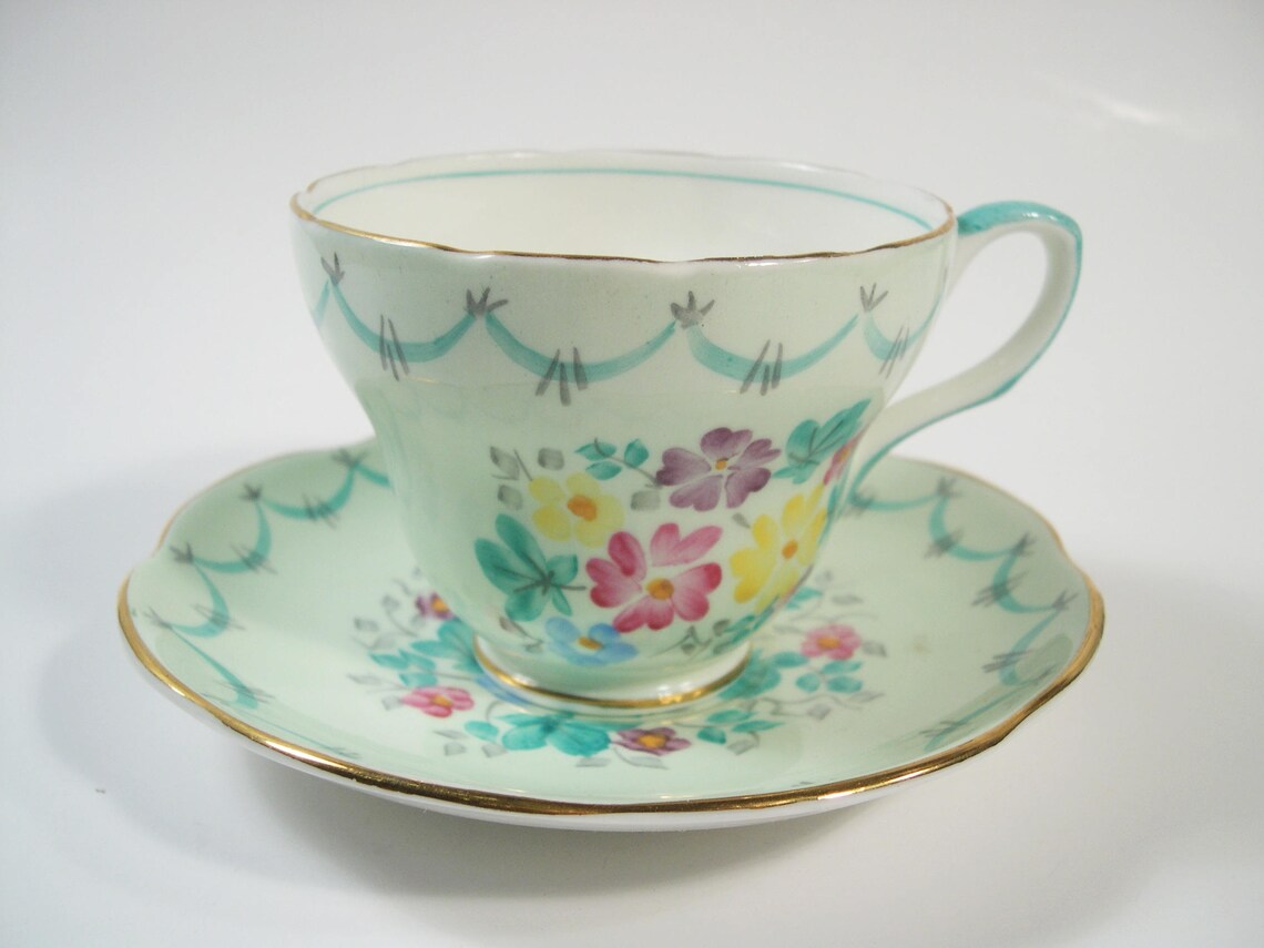 Foley Tea Cup and Saucer Green Tea Cup and Saucer Set Floral | Etsy