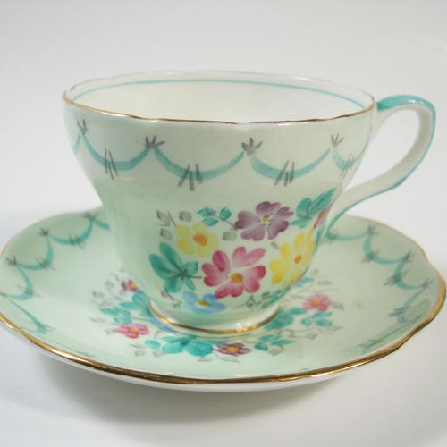Foley Tea Cup and Saucer Green Tea Cup and Saucer Set Floral - Etsy