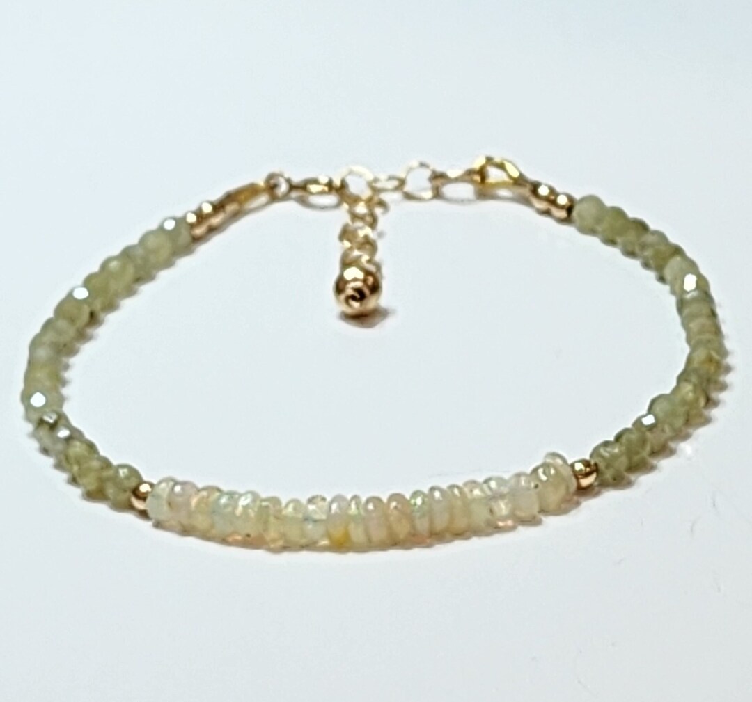 Sphene Garnet and White Ethiopian Opal Bracelet, Dainty Gemstone ...