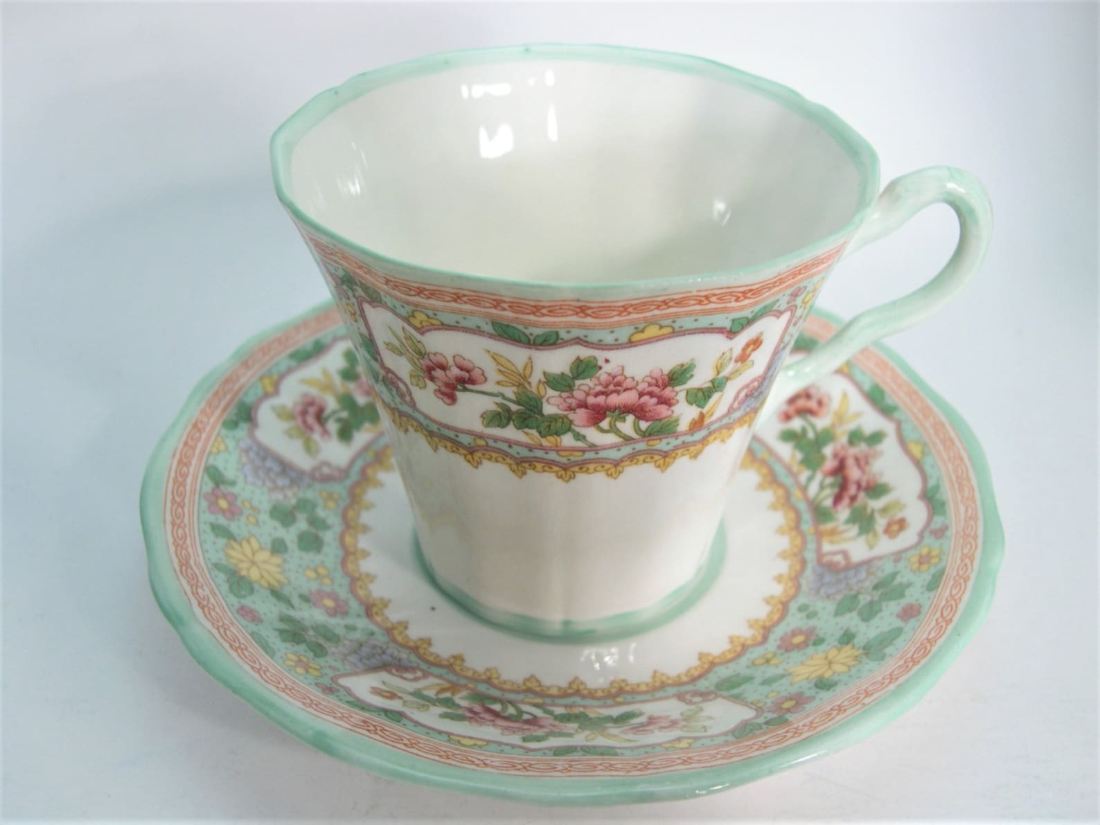 Adderley Tea Cup and Saucer, Mint Green With Hand Painted Flowers Tea ...