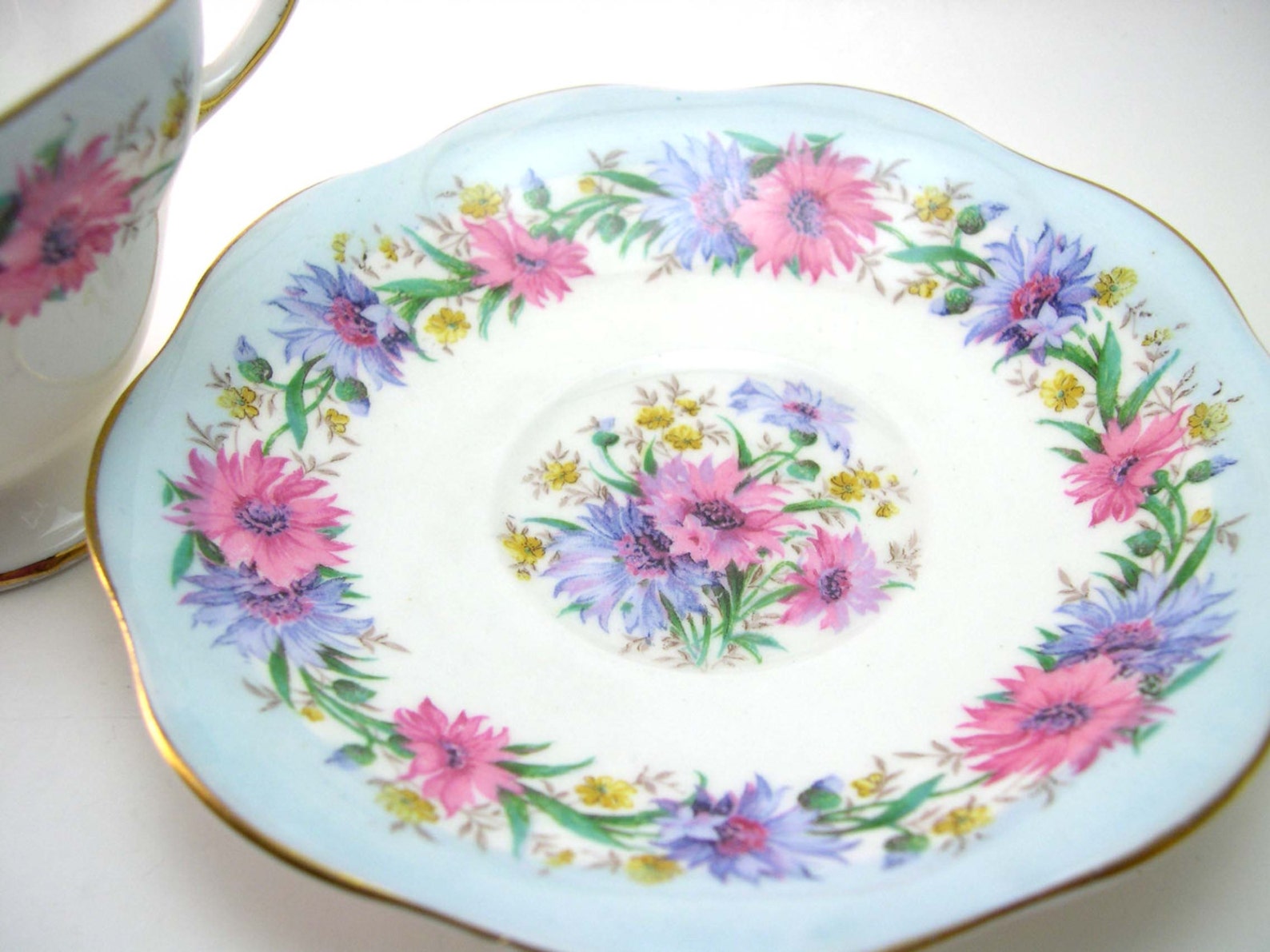 Foley Tea Cup and Saucer, Light Blue and White Tea Cup and Saucer Set ...