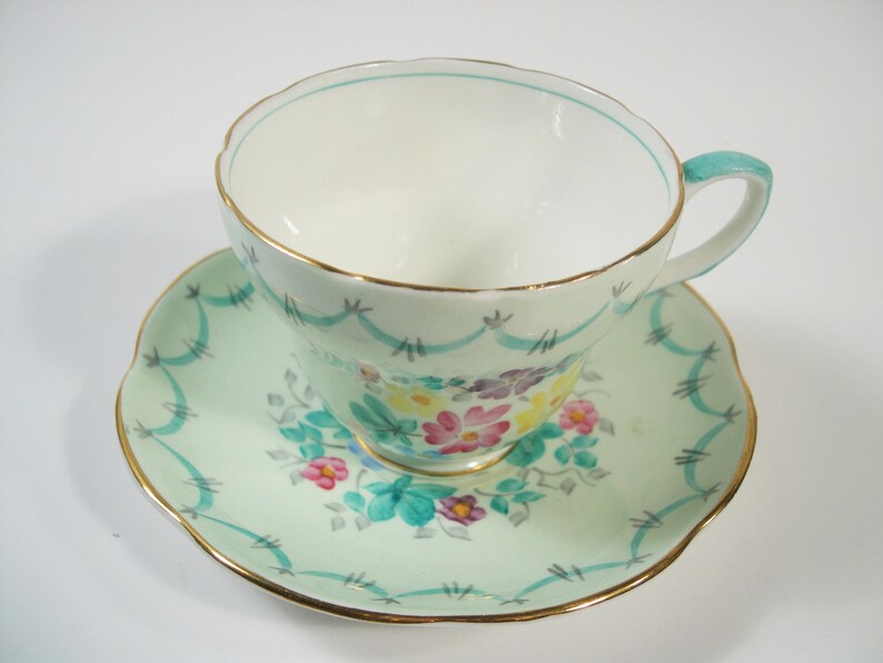 Foley Tea Cup and Saucer Green tea cup and saucer set Floral | Etsy