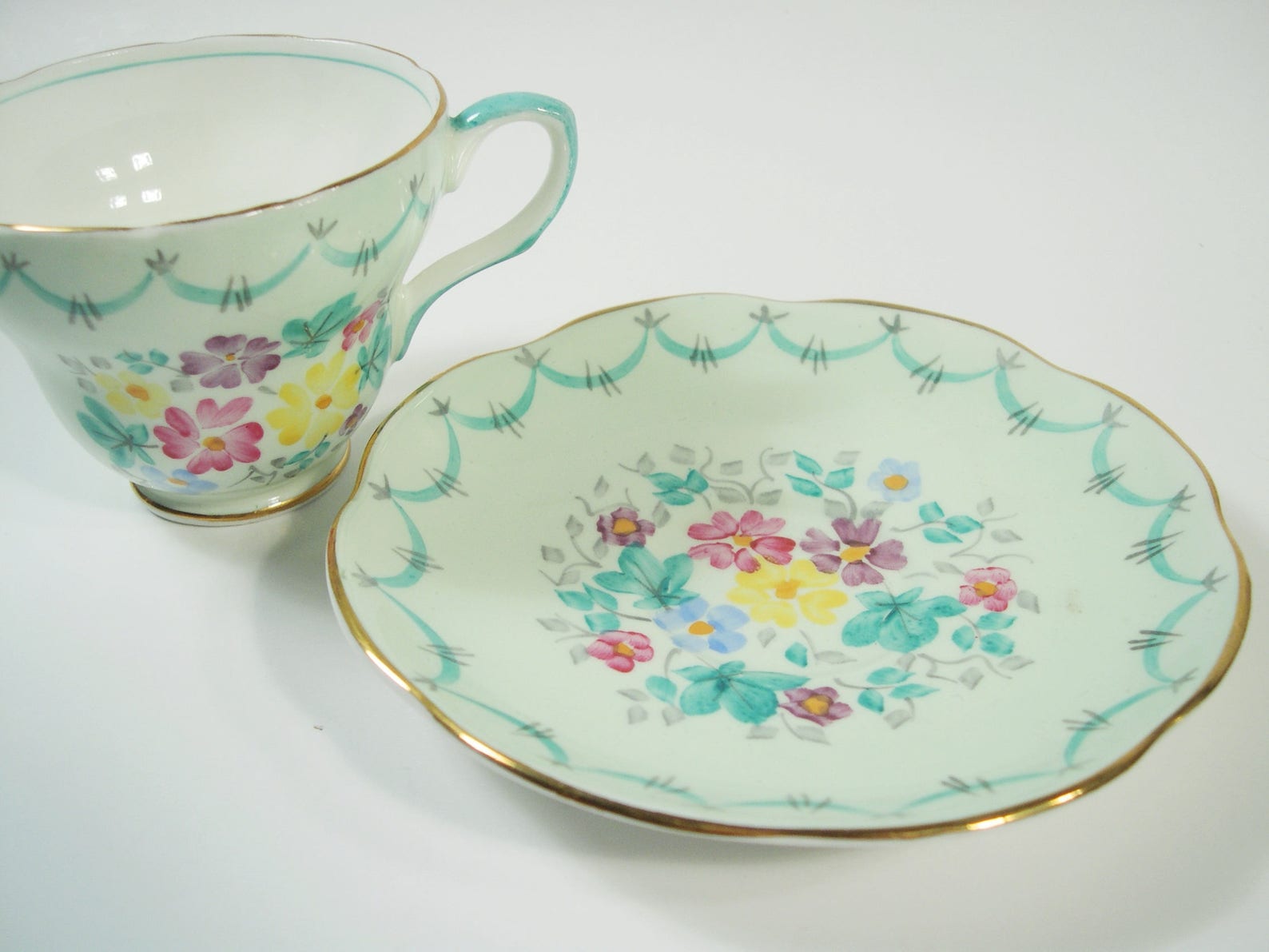 Foley Tea Cup and Saucer Green Tea Cup and Saucer Set Floral - Etsy