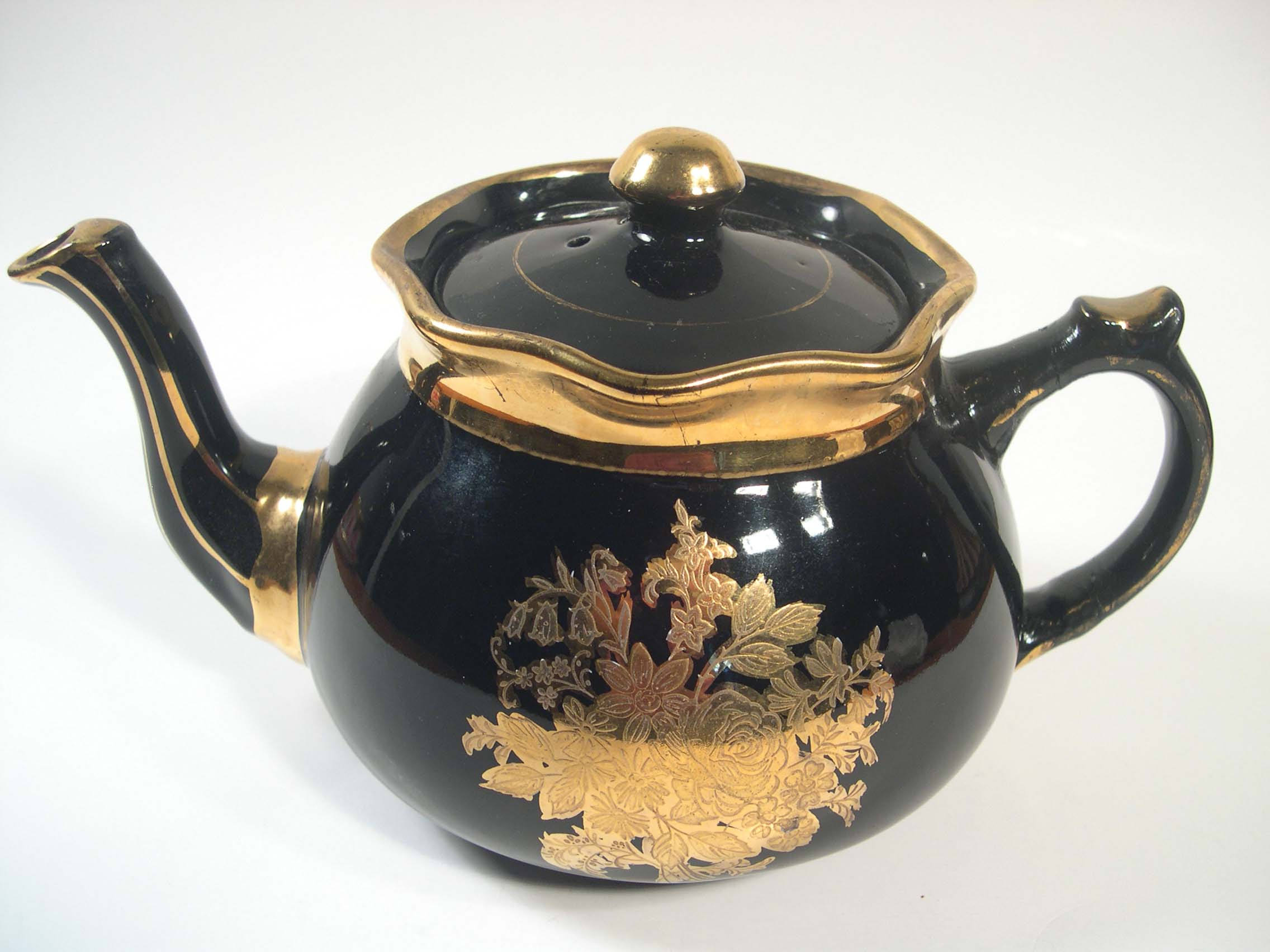 Antique Arthur Wood Teapot, Black and Gold Teapot, 1954's Tea Pot - Etsy