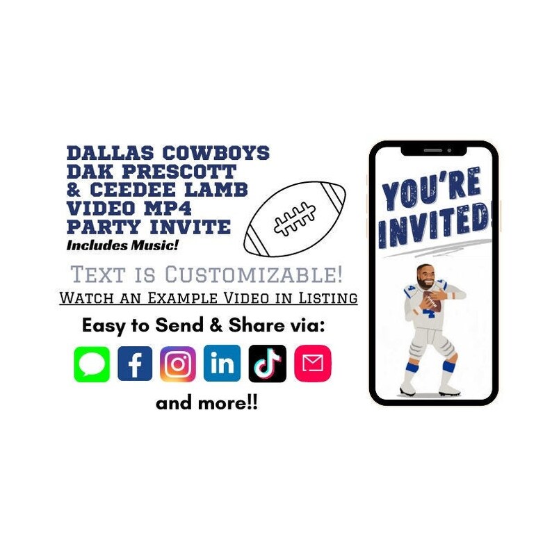 Dallas Cowboys Digital Video Party Invitation - Etsy