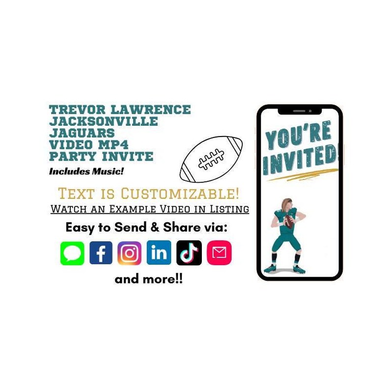 Trevor Lawrence Jacksonville Jaguars Digital Video Party Invitation - Etsy