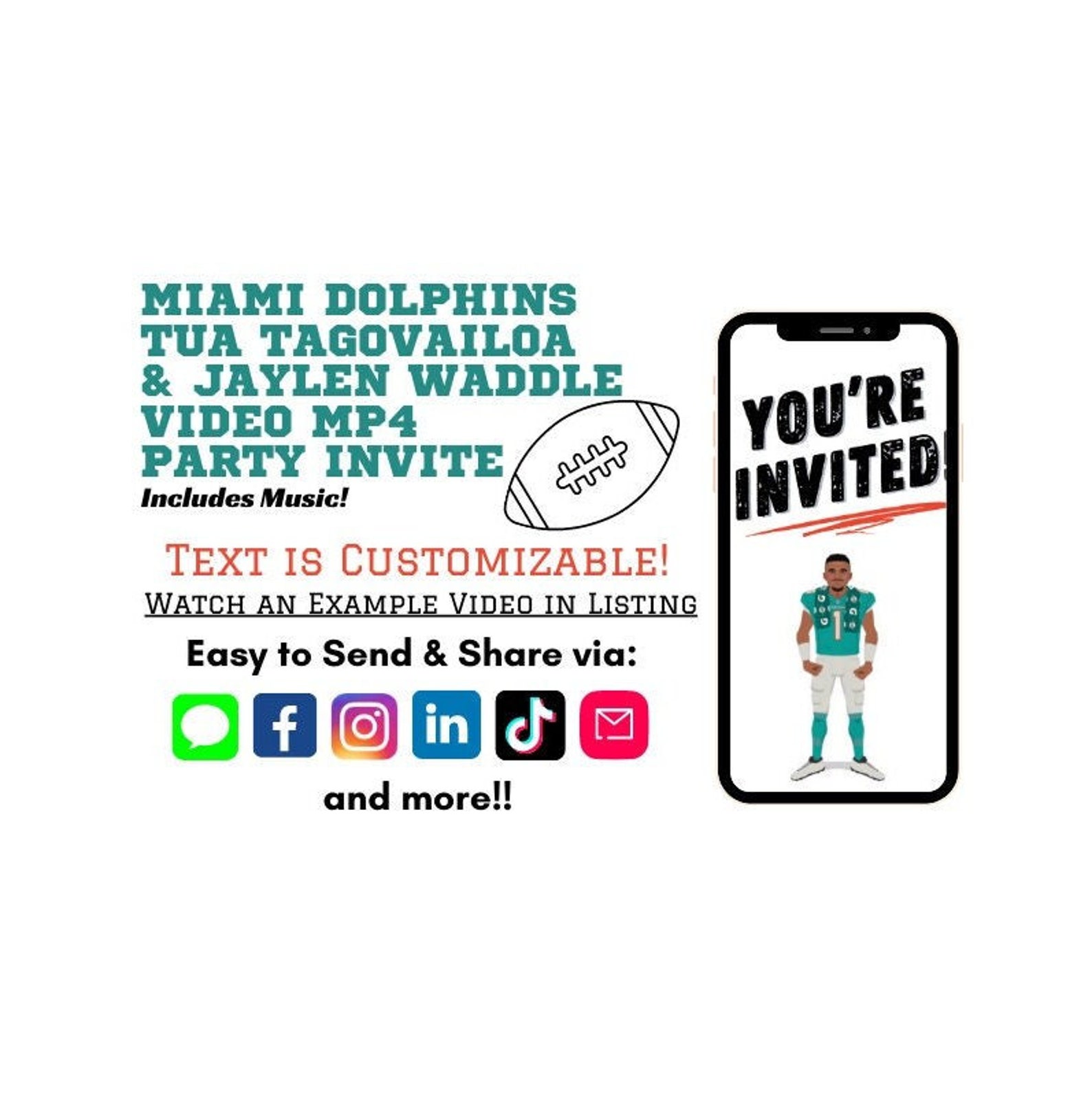 Miami Dolphins Digital Video Party Invitation - Etsy