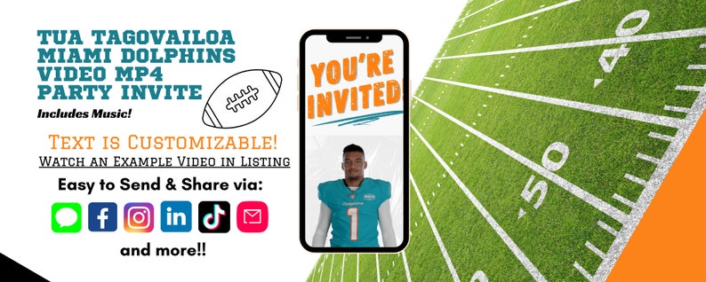 Tua Tagovailoa Miami Dolphins Digital Video Party Invitation - Etsy