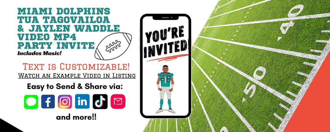 Miami Dolphins Digital Video Party Invitation - Etsy