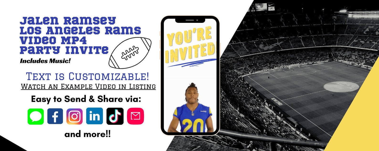 Jalen Ramsey Los Angeles Rams Digital Video Party Invitation - Etsy