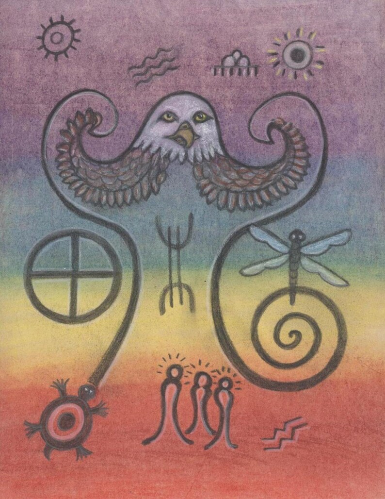 Eagle Spirit Warrior Flying Above Life Challenges Petroglyph Portrait ...