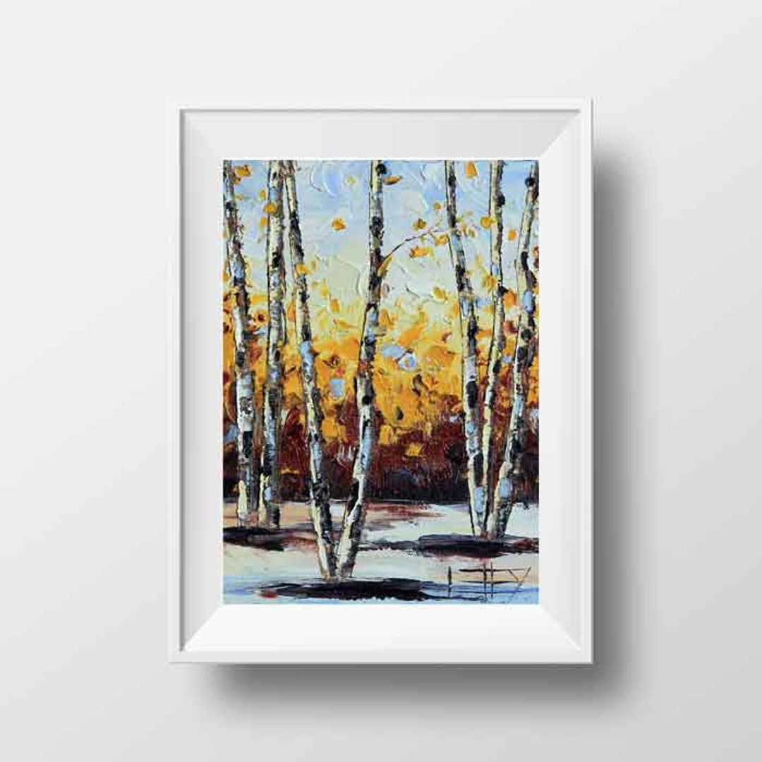 Birch Tree Autumn Landscape Art Print: Palette Knife Painting (8x10) - Etsy