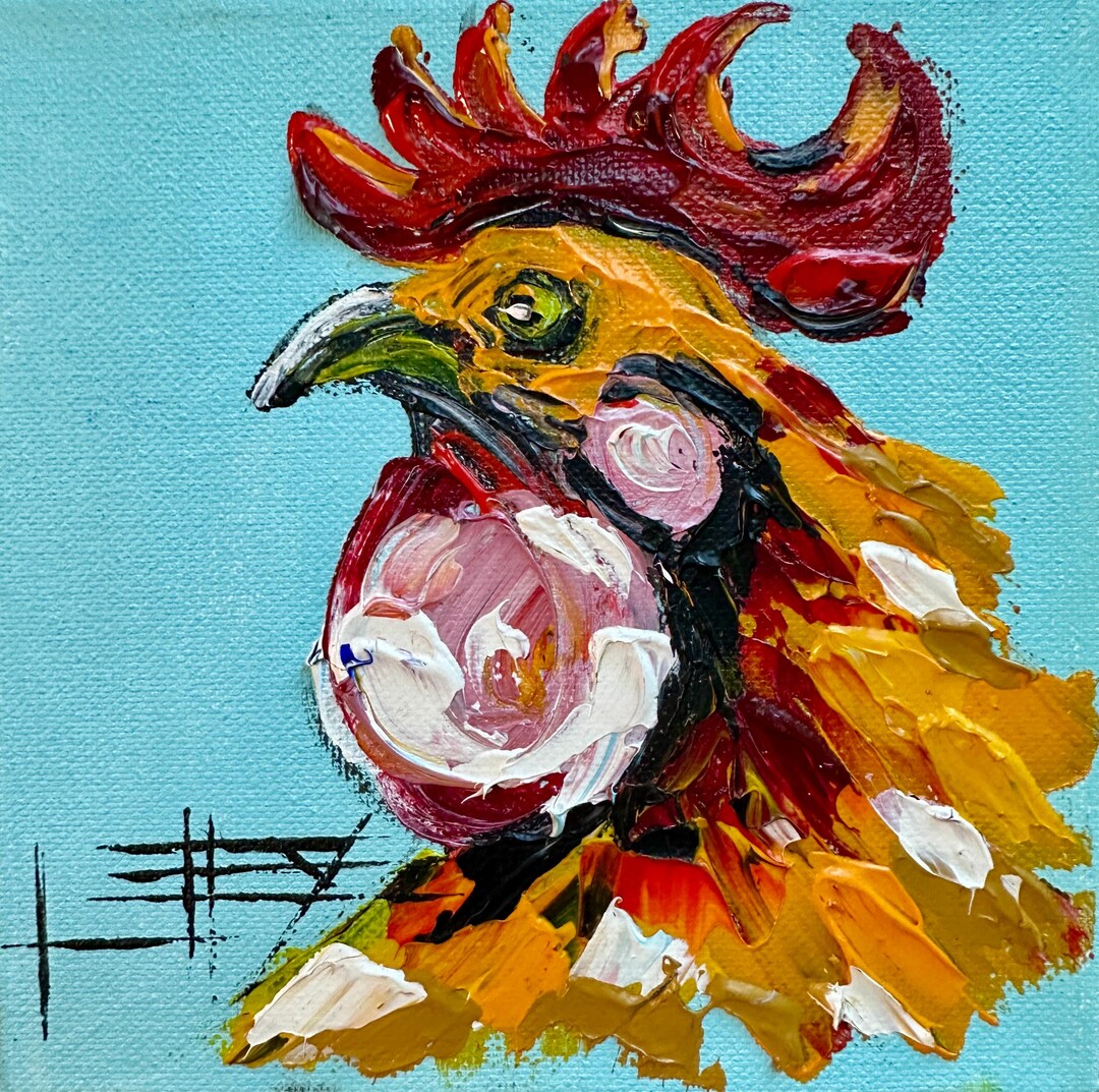 Art, Collectibles, Home Gift, Miniature Art, Chicken Decor, Rooster ...
