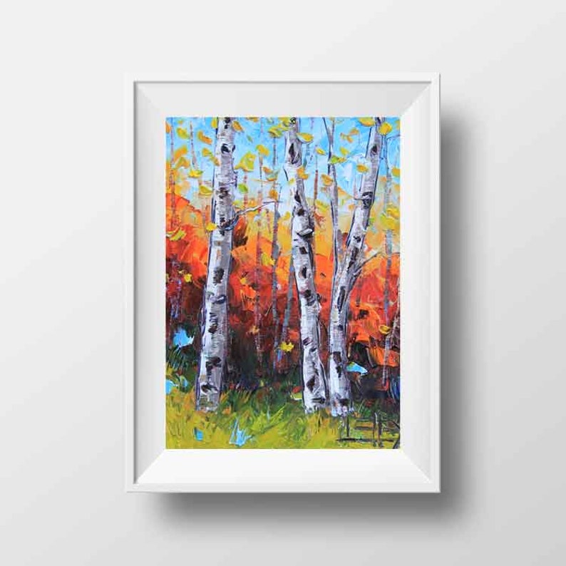 Birch Tree Print Fall Decor Landscape Print Trees Red | Etsy