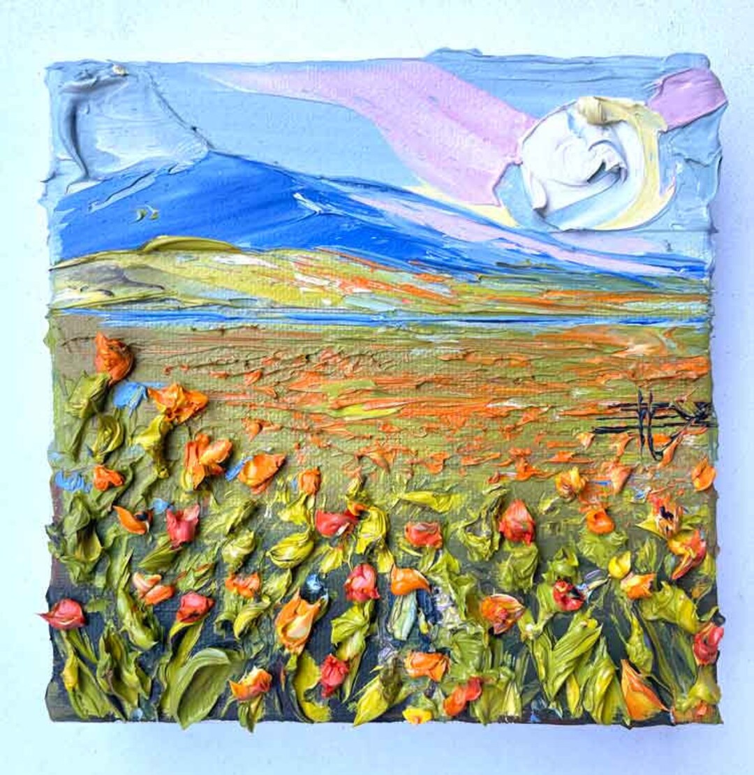 Art, Collectibles, Home Gift, Miniature Art, Sunflower Decor, Fields of ...