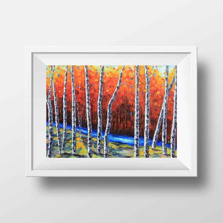 Birch Tree Print Fall Decor Landscape Print Trees Red | Etsy