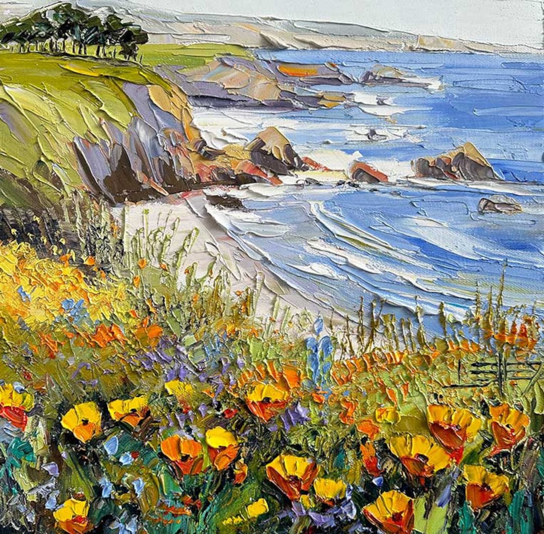 Coastal Bliss: Vibrant Spring Seascape Painting, Ocean Breeze Artwork ...