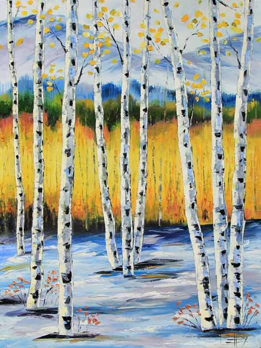 Birch Trees Palette Knife Print Tree Print Autumn Trees - Etsy