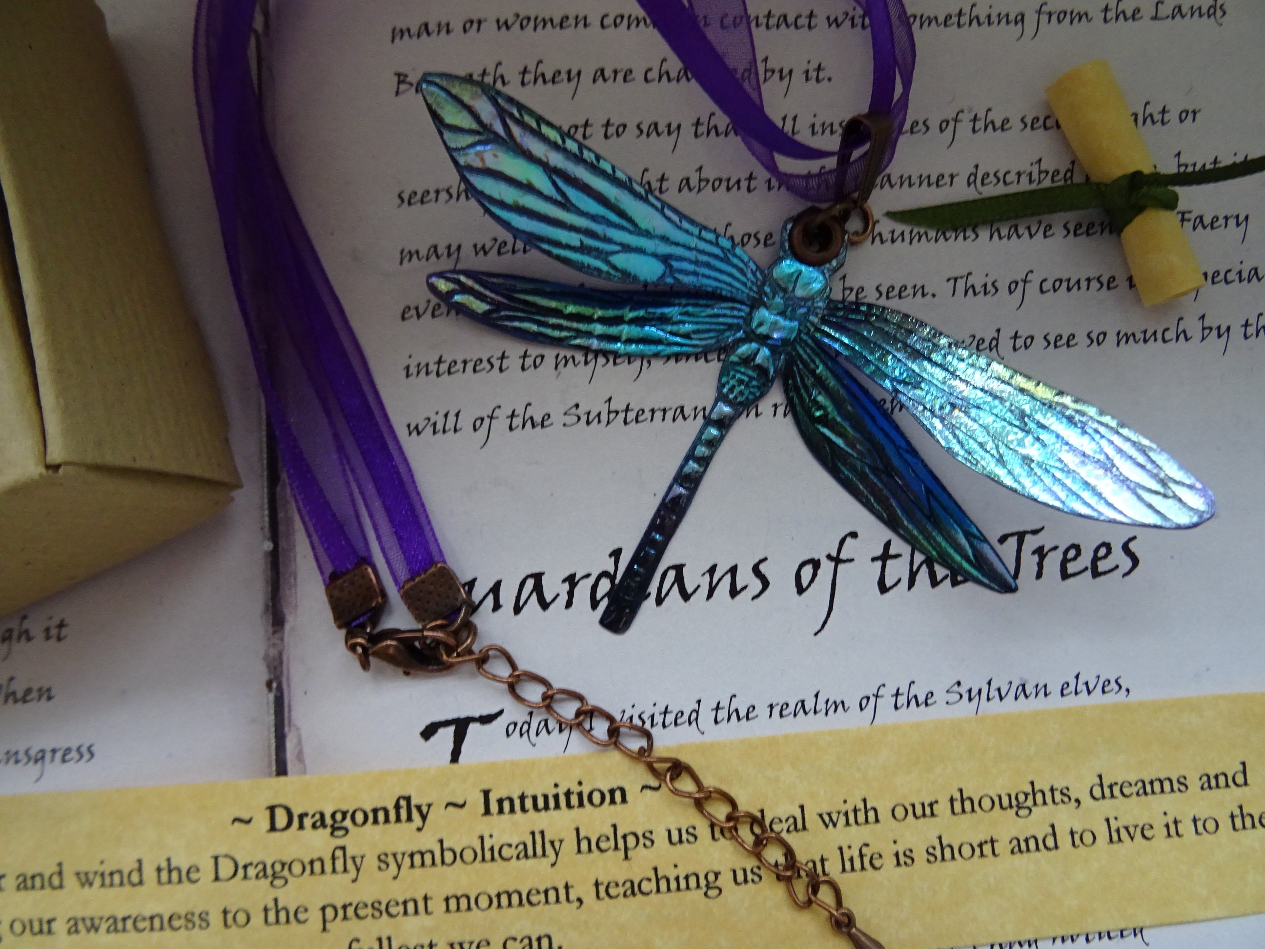 Dragonfly Ribbon Necklace ~ Cosmic Blue