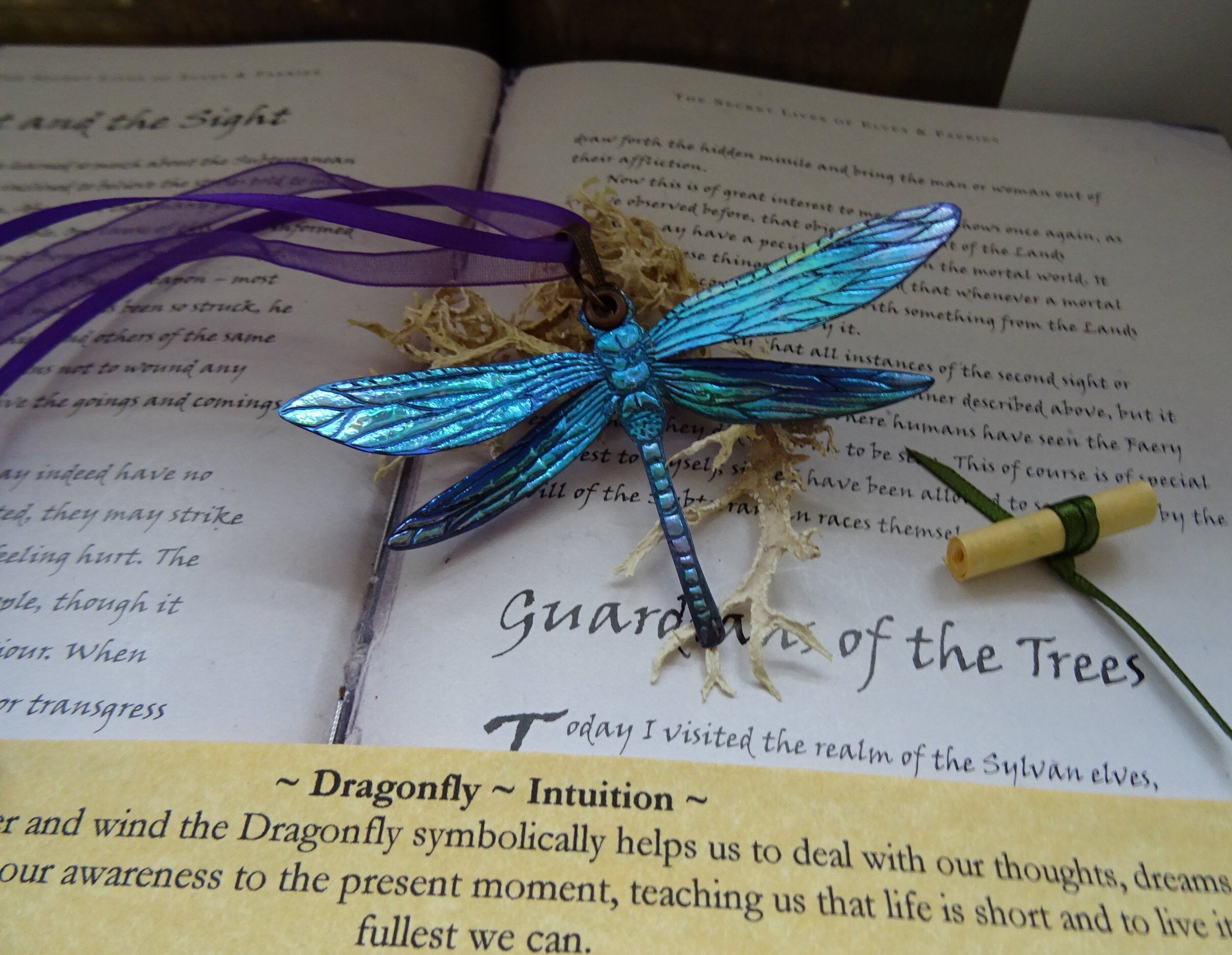 Dragonfly Ribbon Necklace ~ Northern Lights