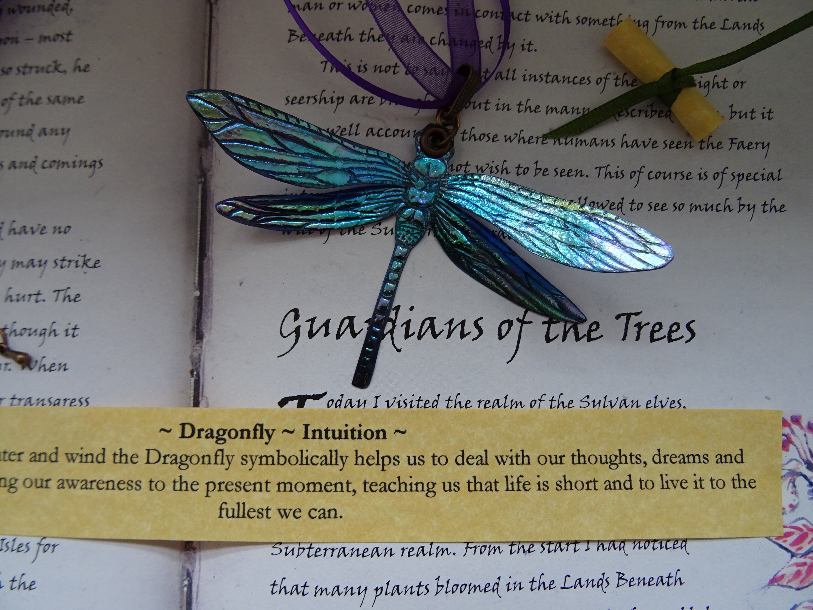 Dragonfly Ribbon Necklace ~ Northern Lights