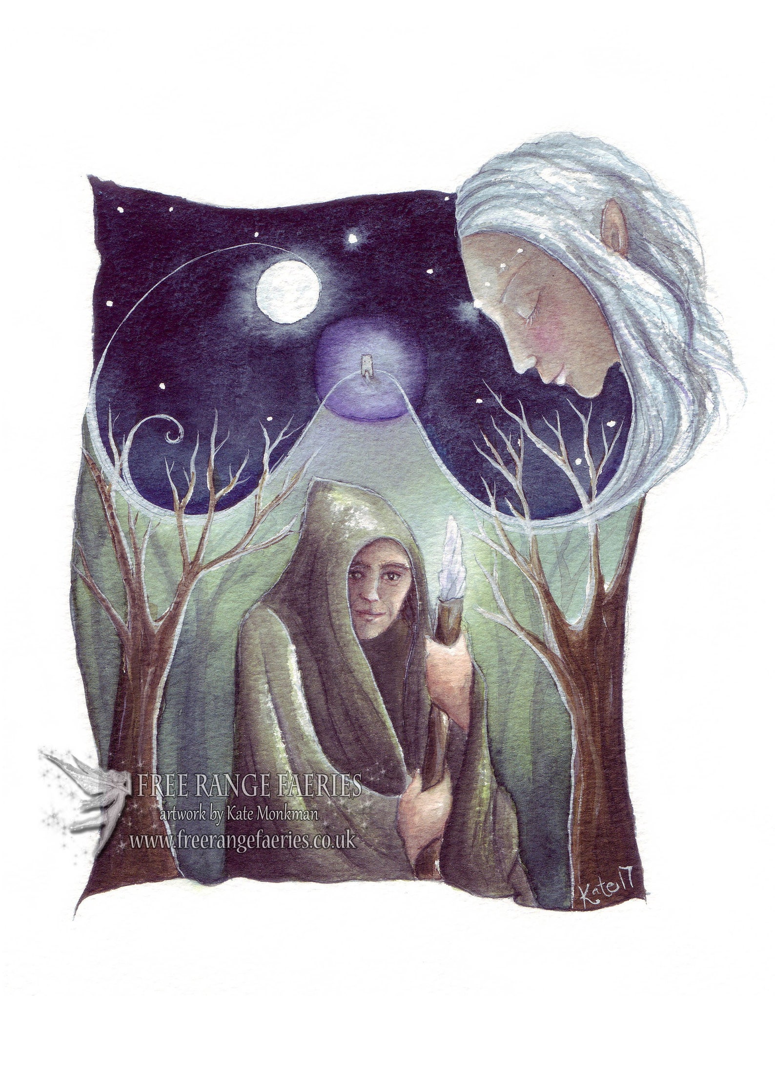 A4 Art Print, Merlin's Journey, Glastonbury Tor, Goddess, Merlin, Moon ...