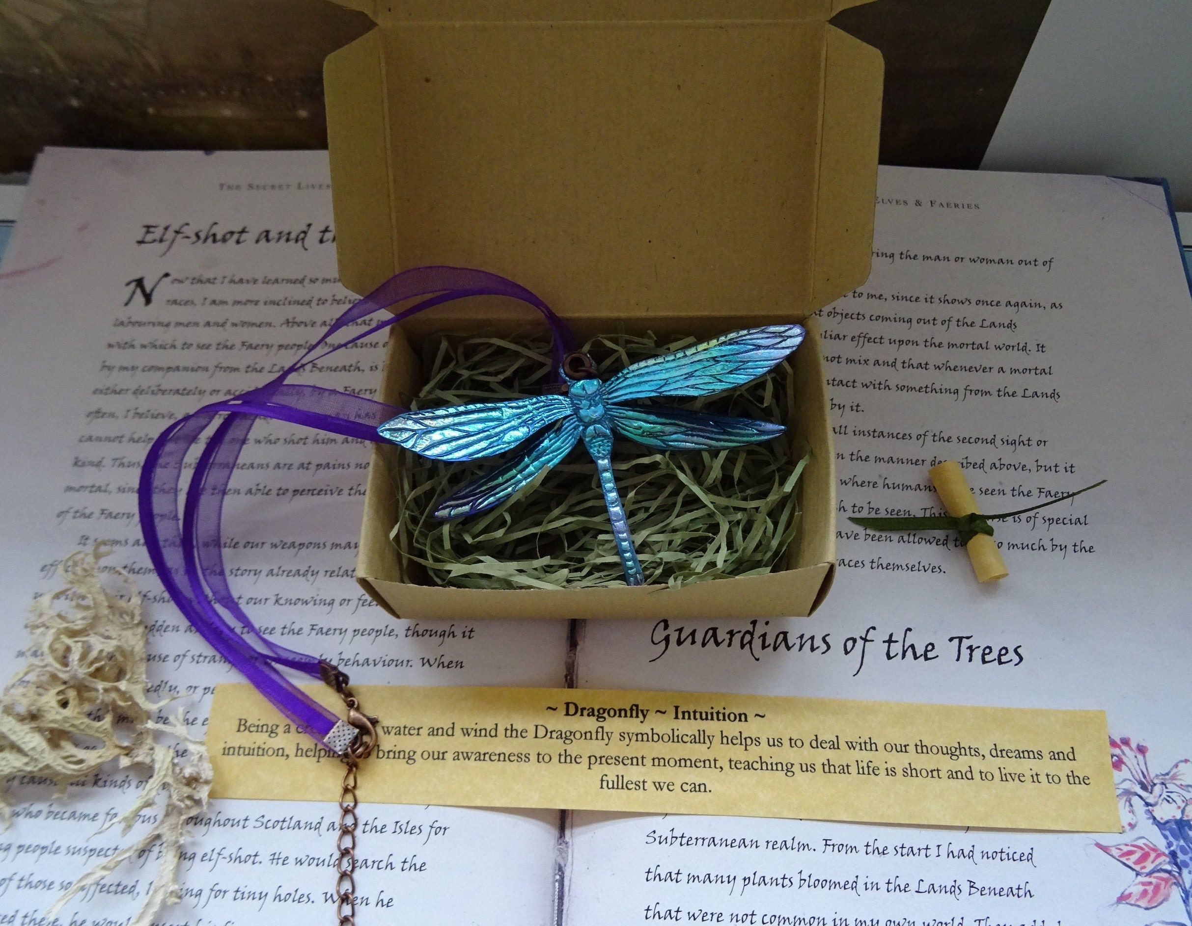 Dragonfly Ribbon Necklace ~ Cosmic Blue