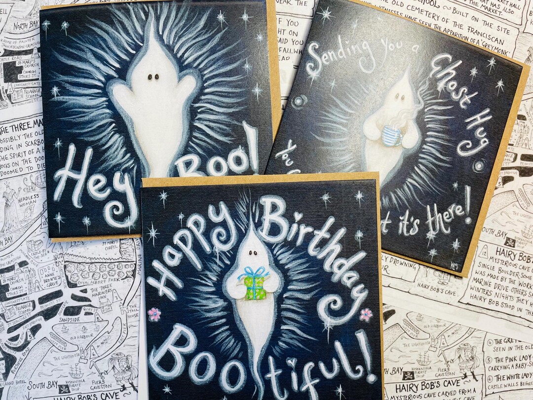 Spooky Ghost Greetings Card Pack: Birthday, Hug, Boo - Etsy