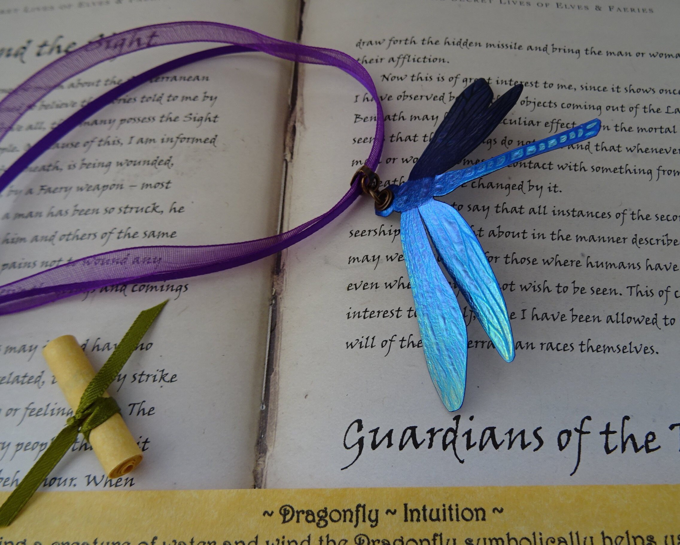 Dragonfly Ribbon Necklace ~ Northern Lights