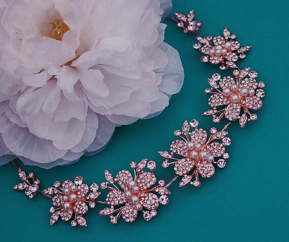 ROSE GOLD or Silver Hair Vine Bridal Headpiece Bride Head - Etsy