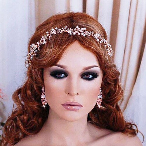 Rose Gold Bridal Headband Party Hair Wreath Headpiece Head Etsy