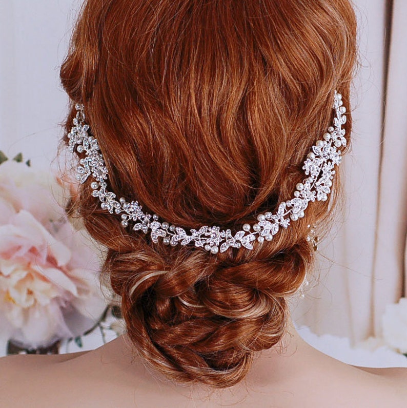 Silver or Rose Gold Bridal Headpiece Hair Wreath Vine Head - Etsy