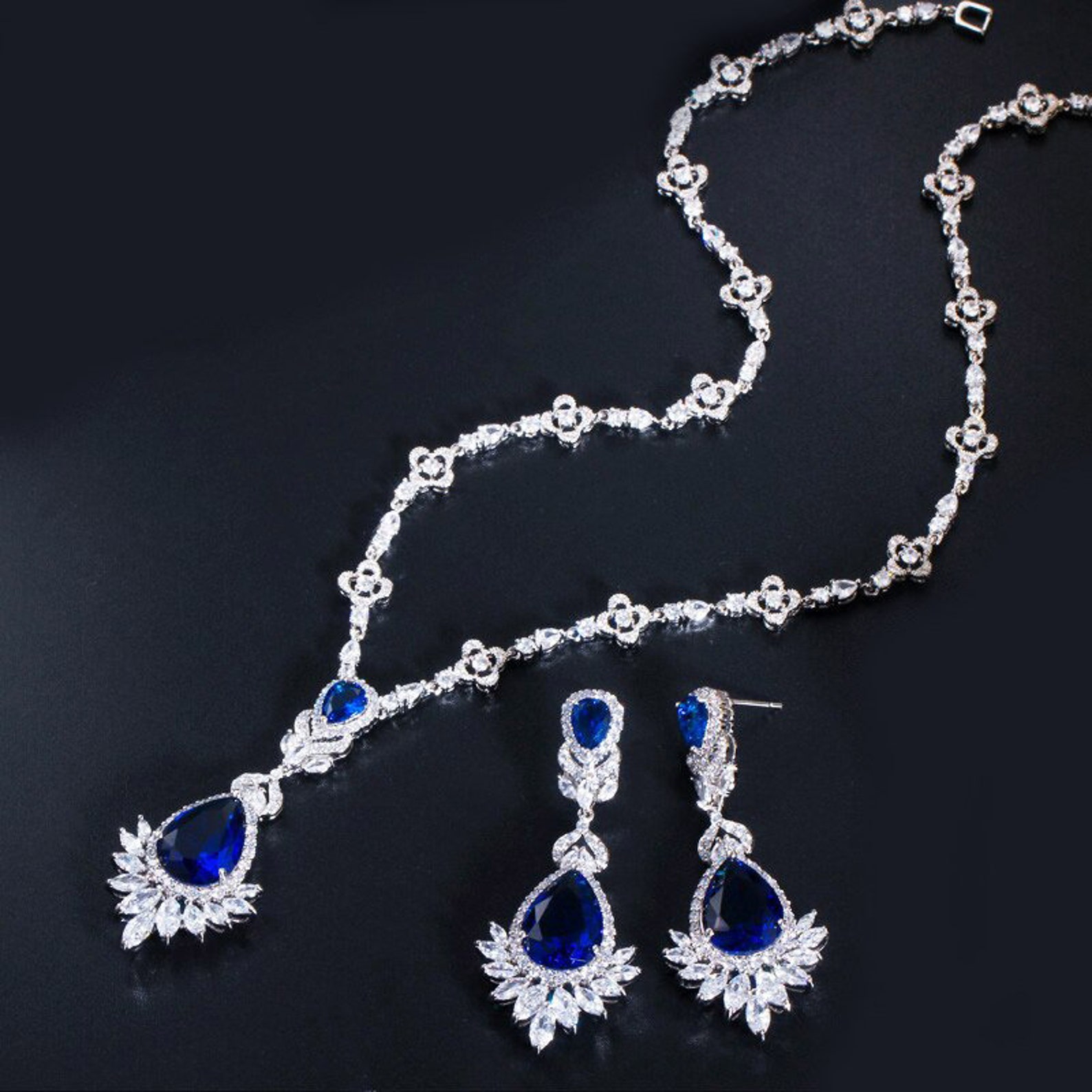 Bridal Party CZ Necklace Earrings Set Pageant Jewelry Wedding Bride ...