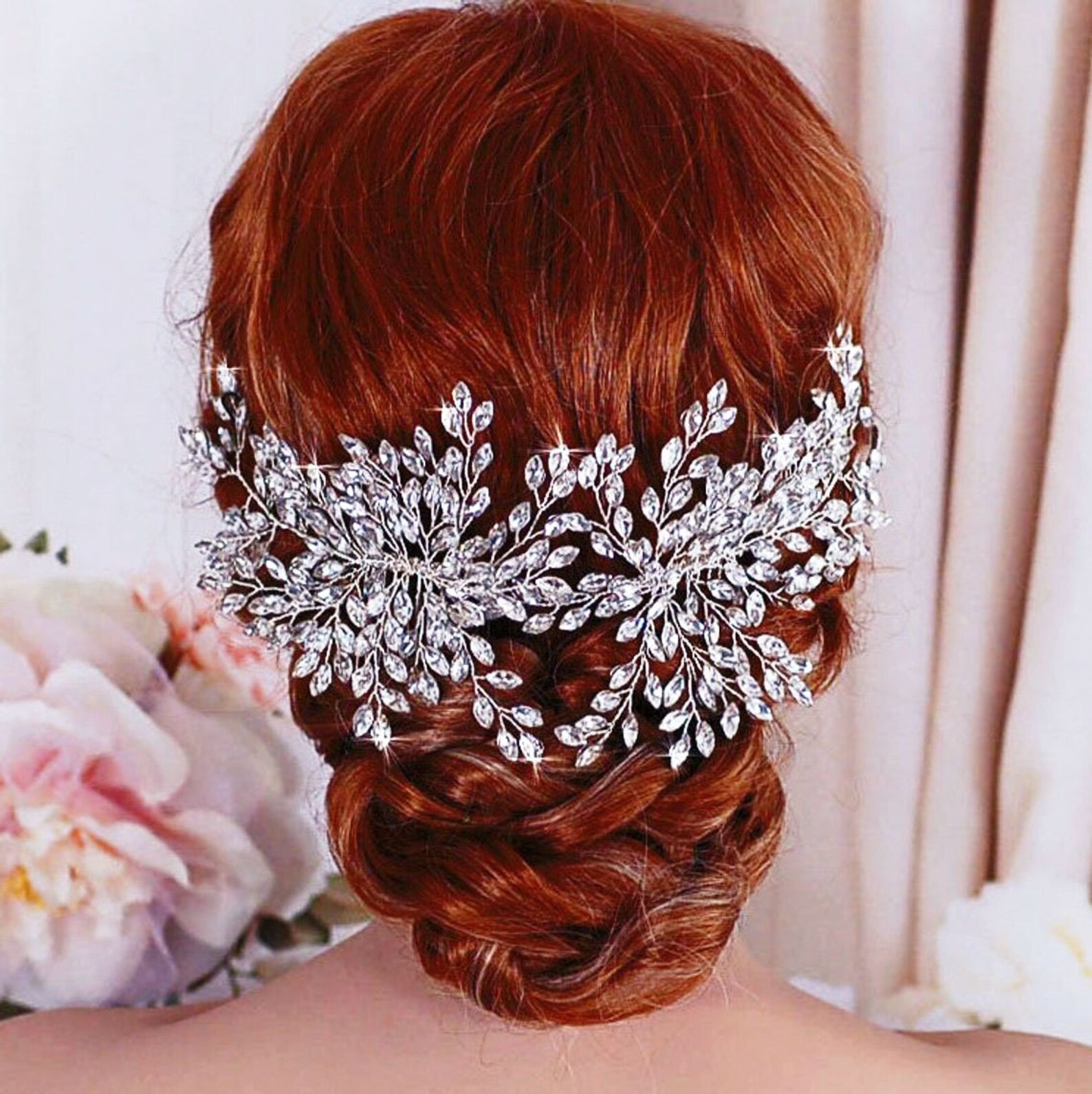 Gold or Silver Bridal Hair Wreath Wedding Headpiece Party Vine Crystal ...