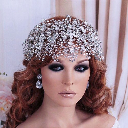 Large Bridal Headpiece Wedding Headband Floral Pageant Head - Etsy