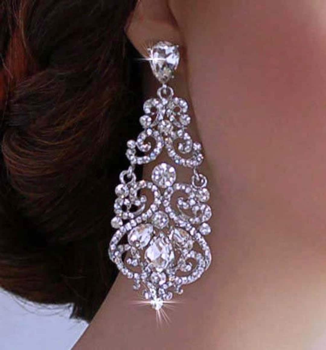 Pageant Bridal Earrings Party Bride Wedding Jewelry Crystal - Etsy