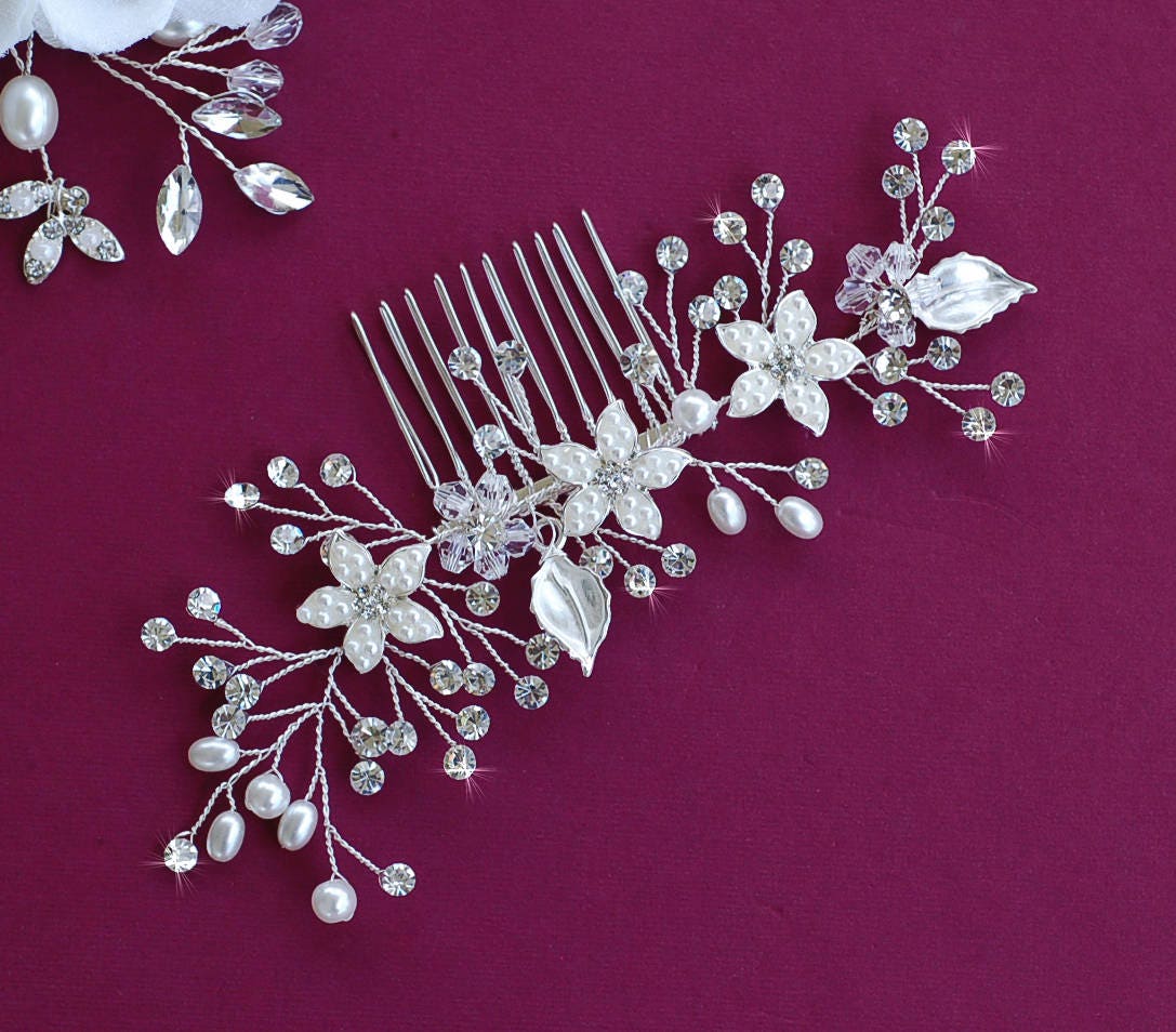 Bridal Hair Comb Headpiece Jewelry Silver or Gold Wedding | Etsy
