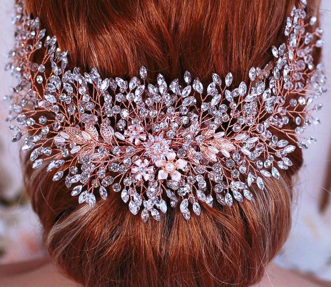 Rose Gold Head Piece Bridal Hair Vine Wedding Headpiece - Etsy
