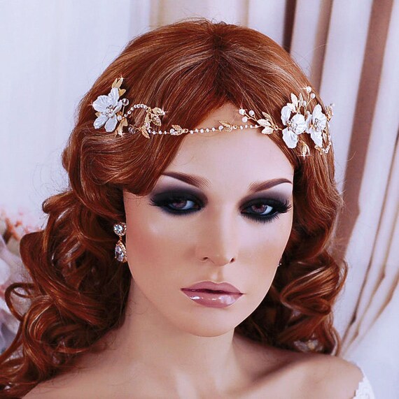 Bridal Hair Wreath Party Headpiece Vine Gold Head Piece Etsy