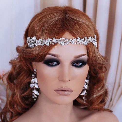 Rose Gold Or Silver Bridal Headpiece Floral Hair Wreath Vine Etsy
