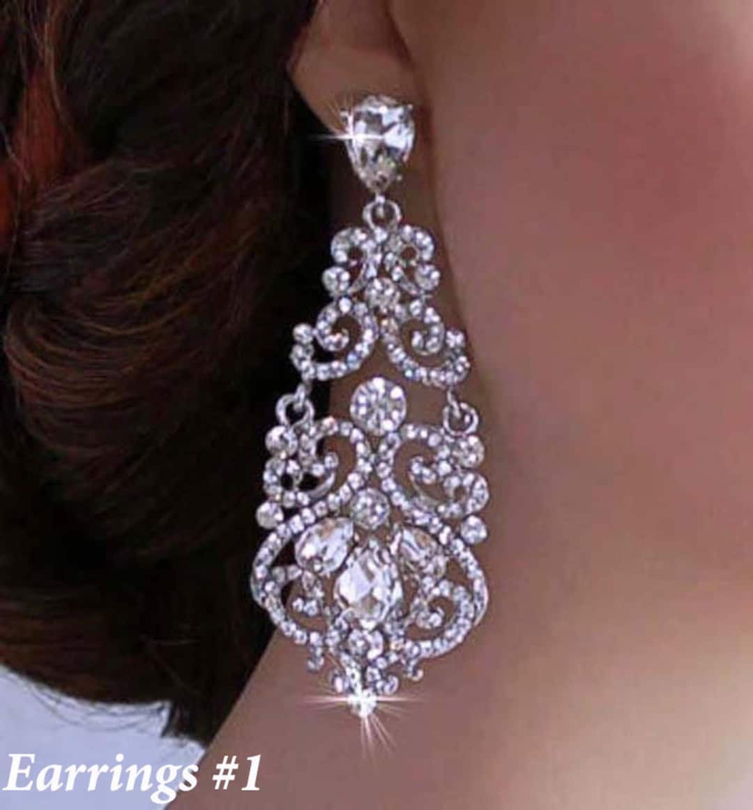 Pageant Bridal Earrings Party Bride Wedding Jewelry Crystal Dangle ...