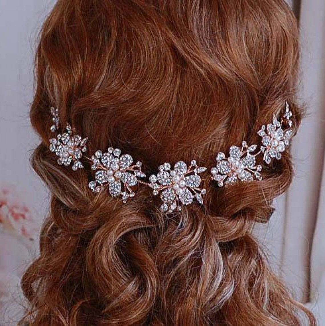 ROSE GOLD or Silver Hair Vine Bridal Headpiece Bride Head - Etsy
