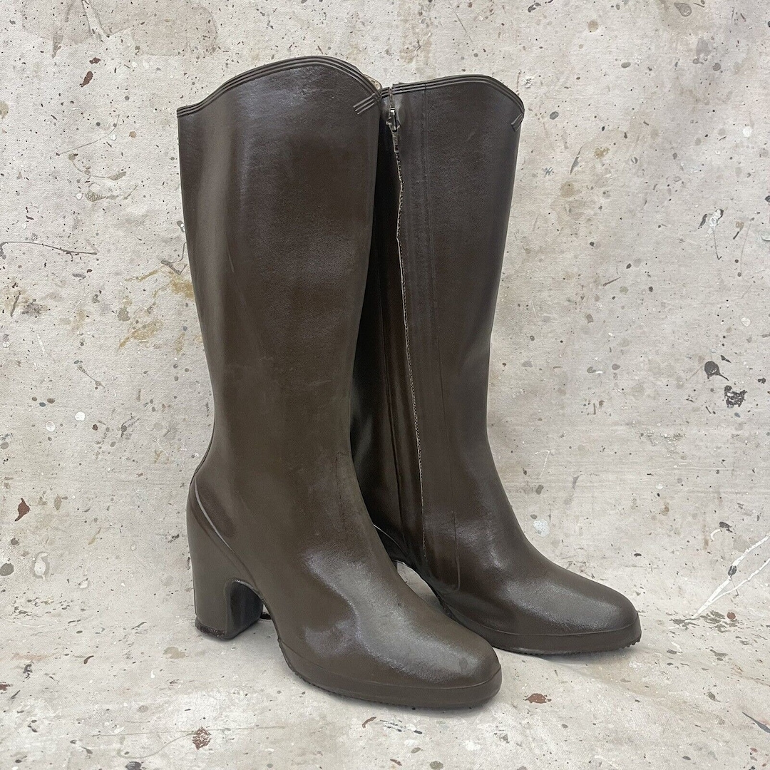 Vintage Finland Brown Pullover High Heel Rubber Boots Nokia Size 7.5-8 ...