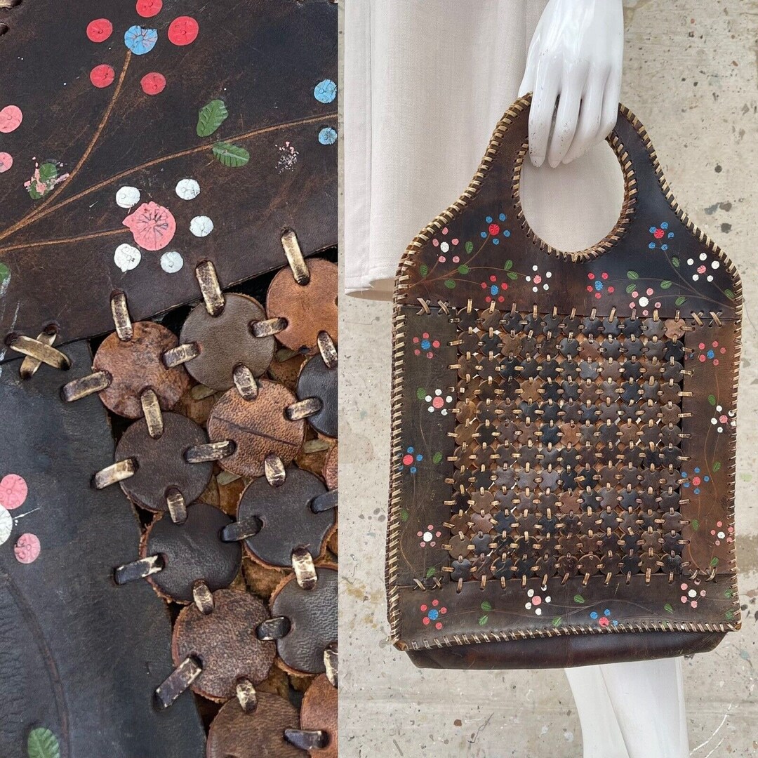 Vintage 60’s 1970’s Hand Painted Leather Link Handbag Bag Purse - Etsy